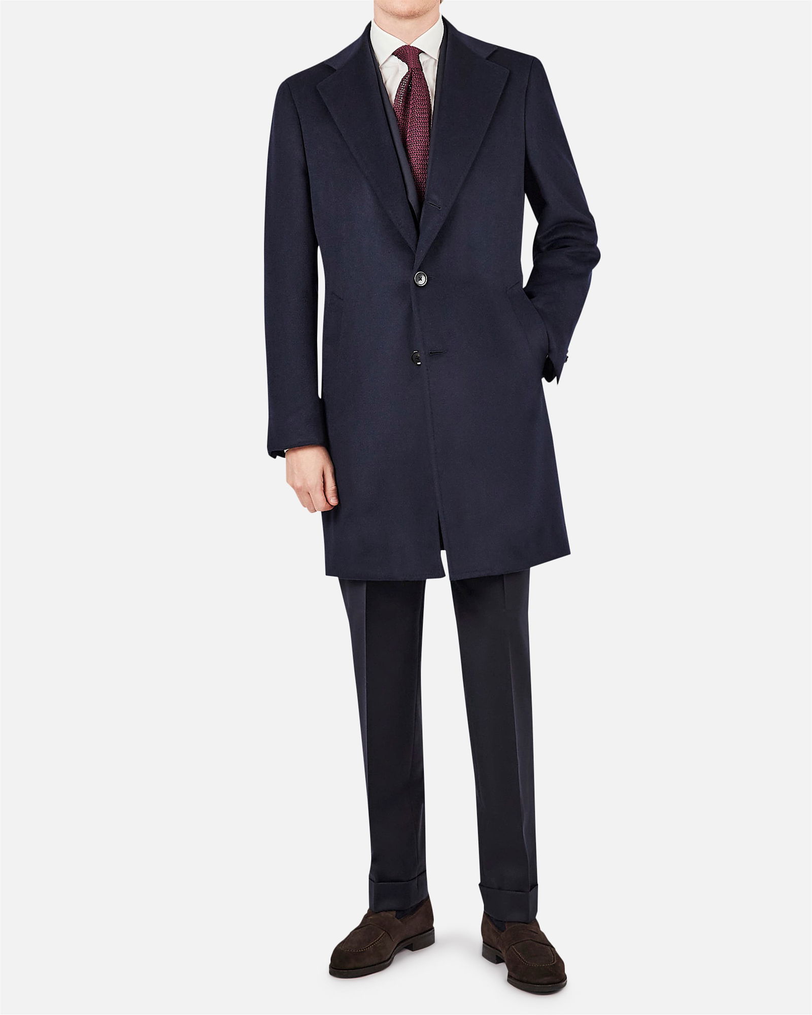 Solid Wool Overcoat Navy - Coats - Cavour
