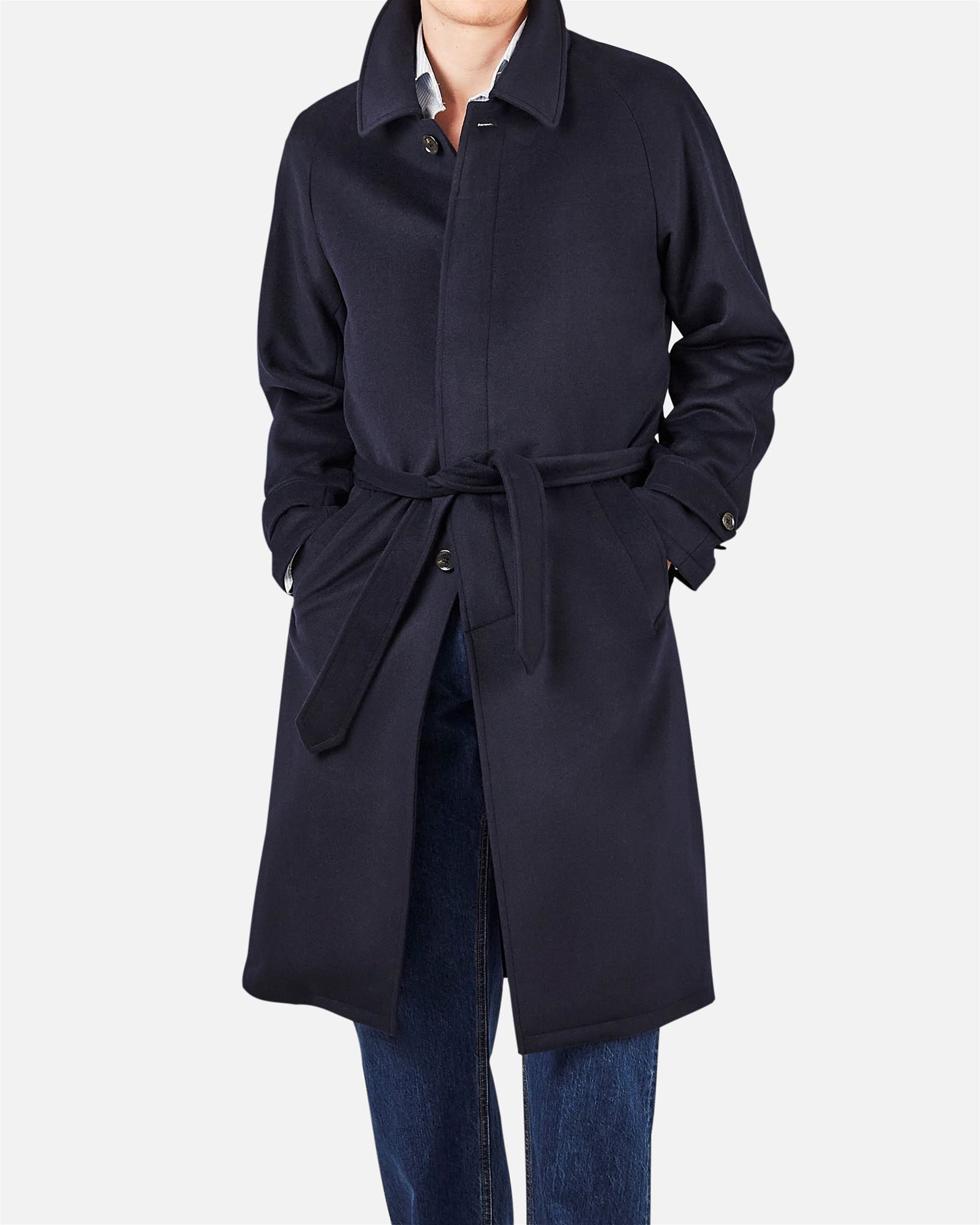 Wool Raglan Belt Coat Navy - Coats - Cavour