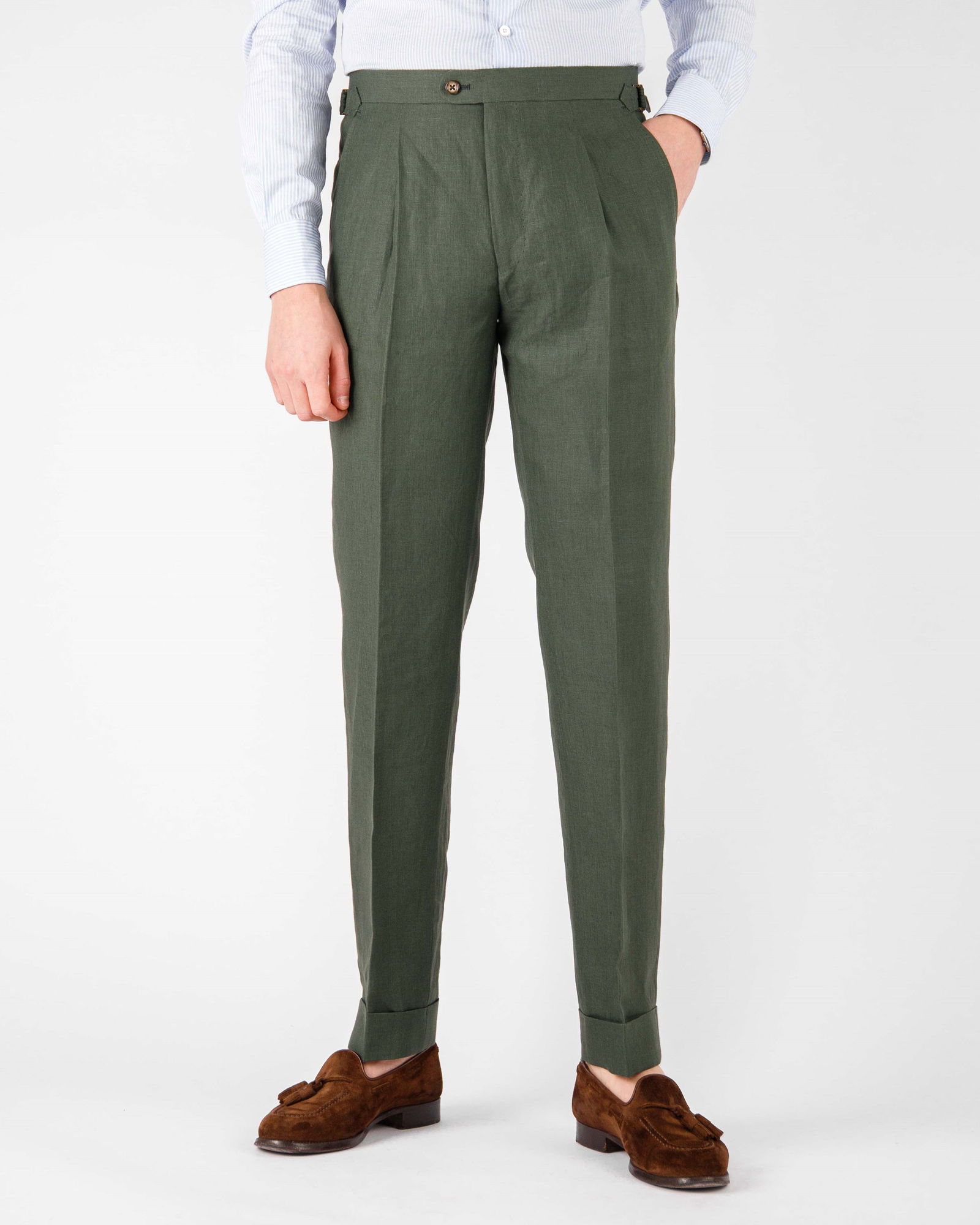 Mod 2 Single Pleat Irish Linen Trouser Olive - Trousers - Cavour