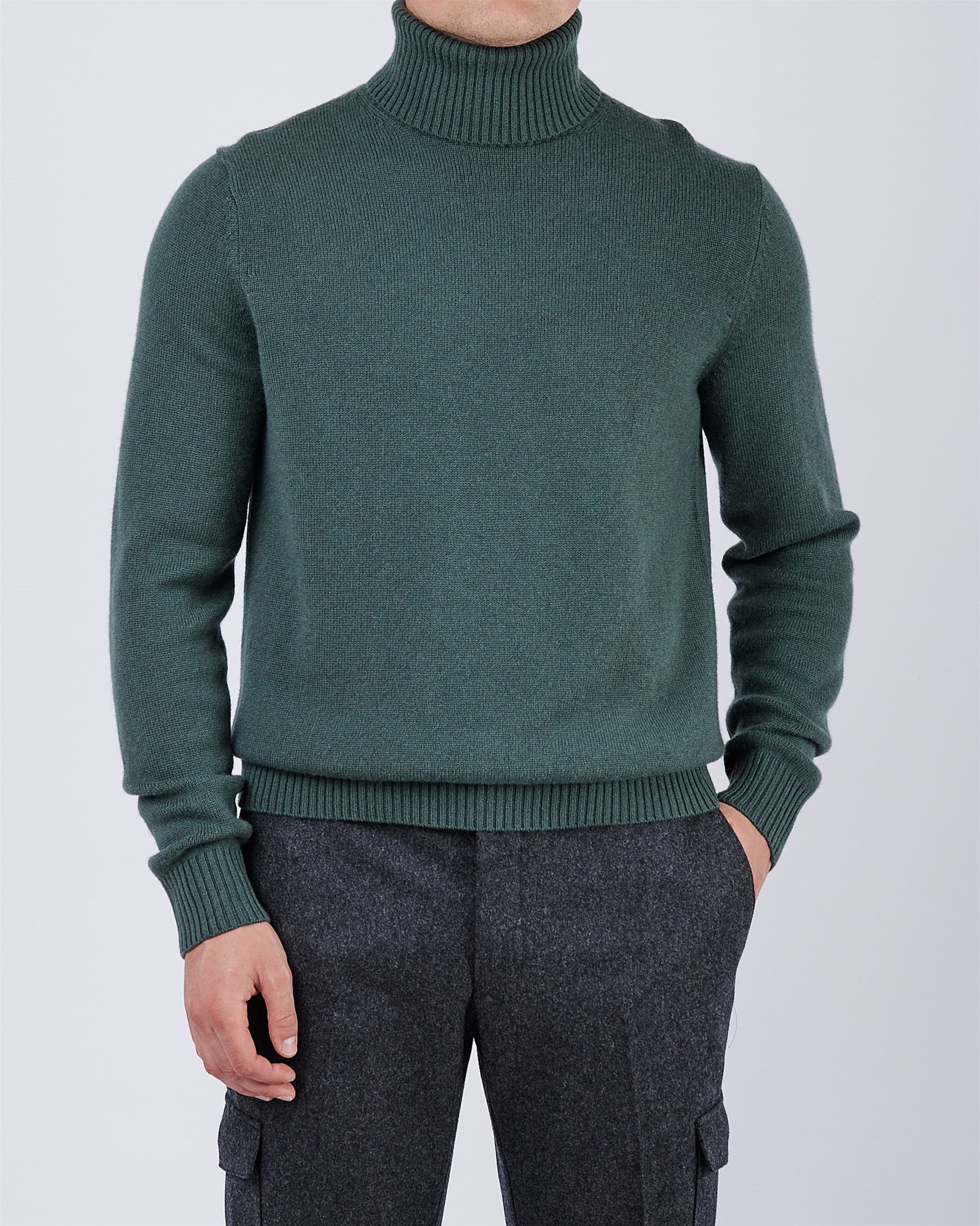 Plain Wool Roll-Neck Sweater Green - Sweaters - Cavour