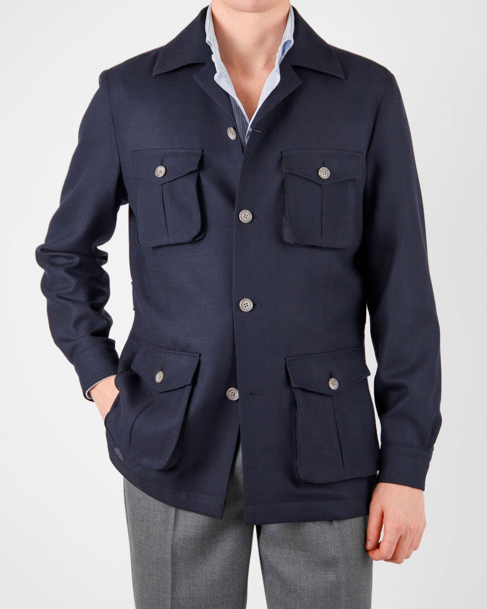 Wool Safari Jacket Navy - Jackets - Cavour
