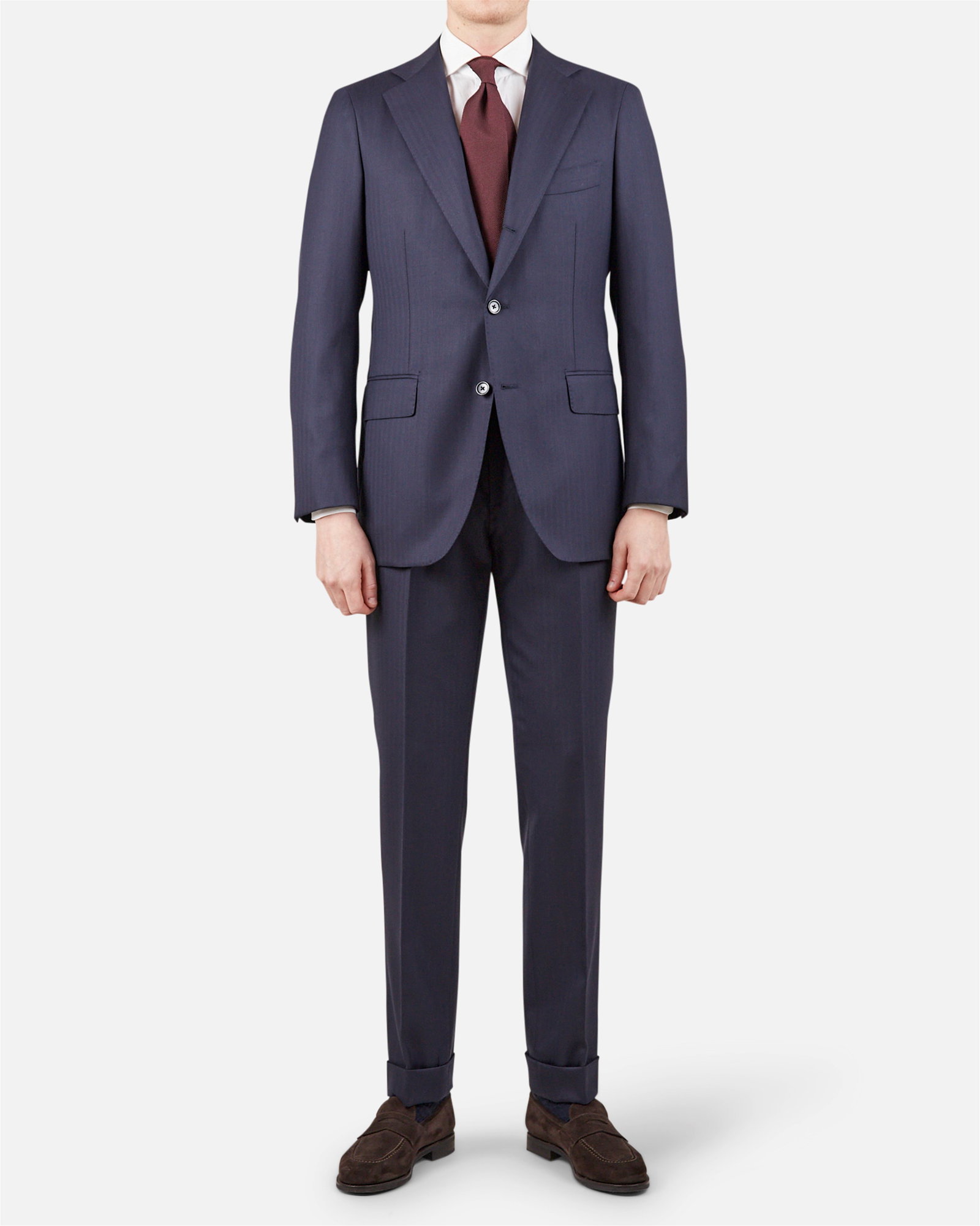 Mod 2 Wool Herringbone Suit Navy - Suits - Cavour