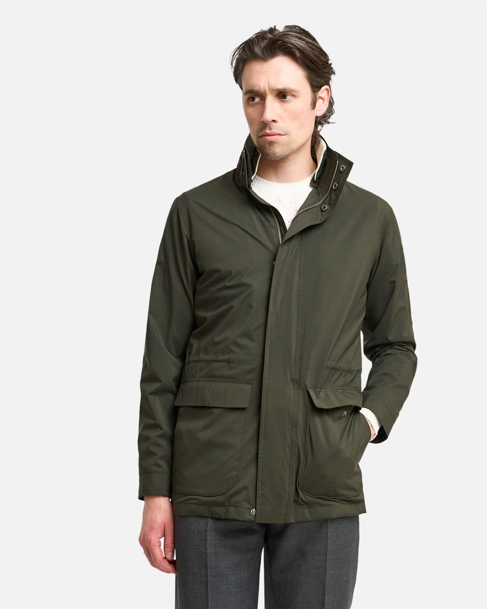 Car Coat Technical Fabric Olive - Jackets - Cavour