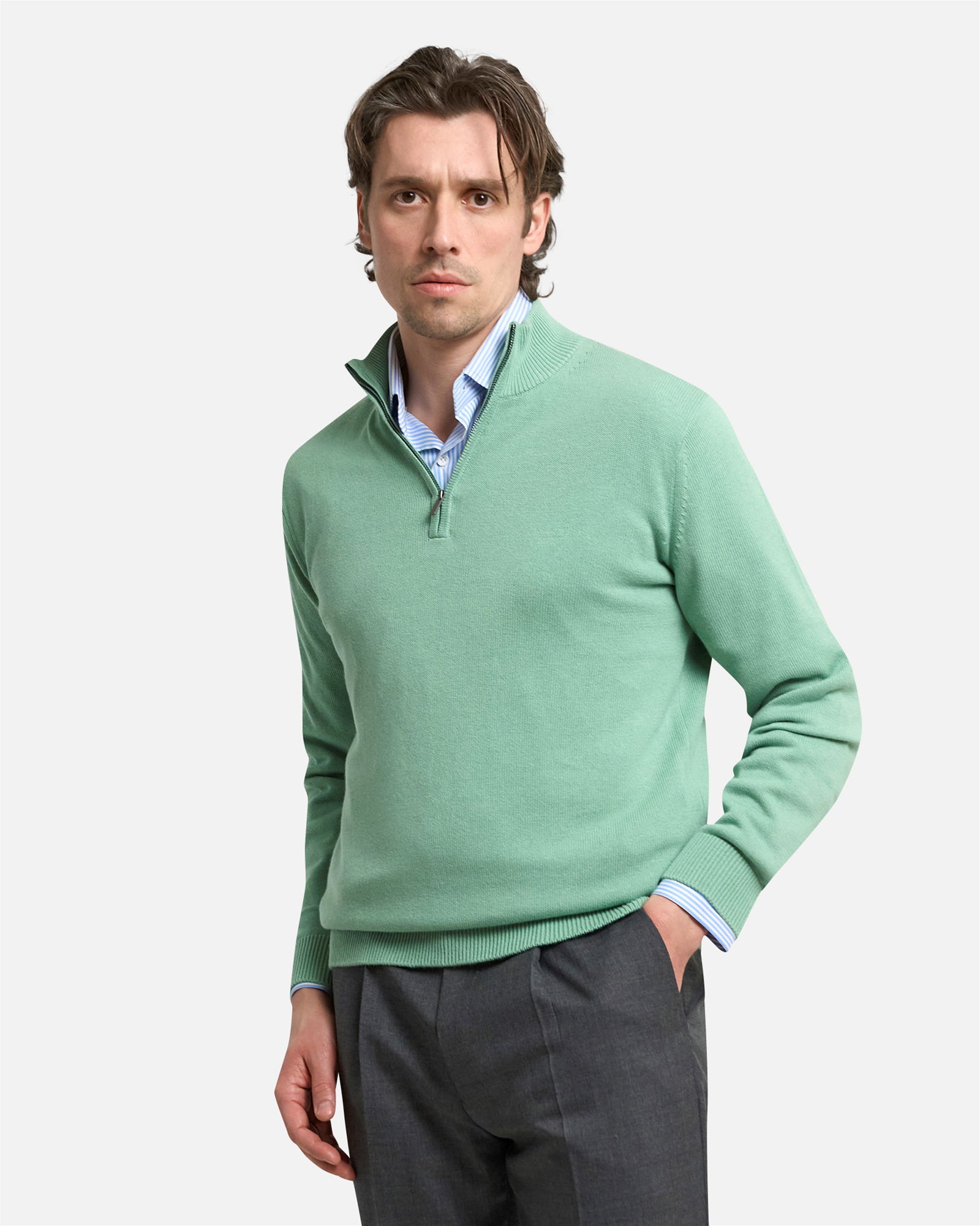 CashSilk Cotton Half Zip Green - Sweaters - Cavour