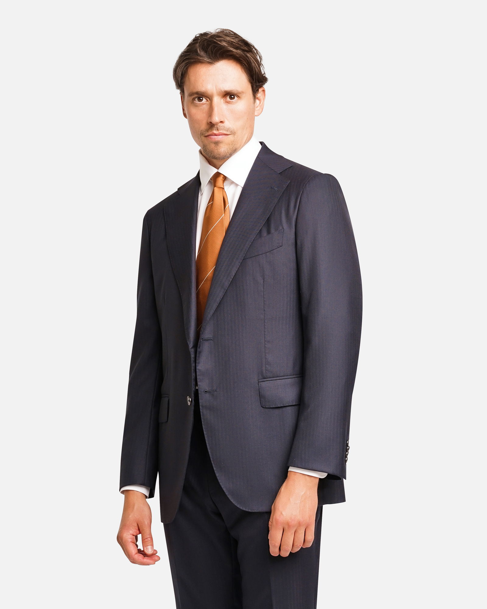 Mod 2 - s160 Luxury Cash Silk Herringbone Suit Navy - Suits - Cavour