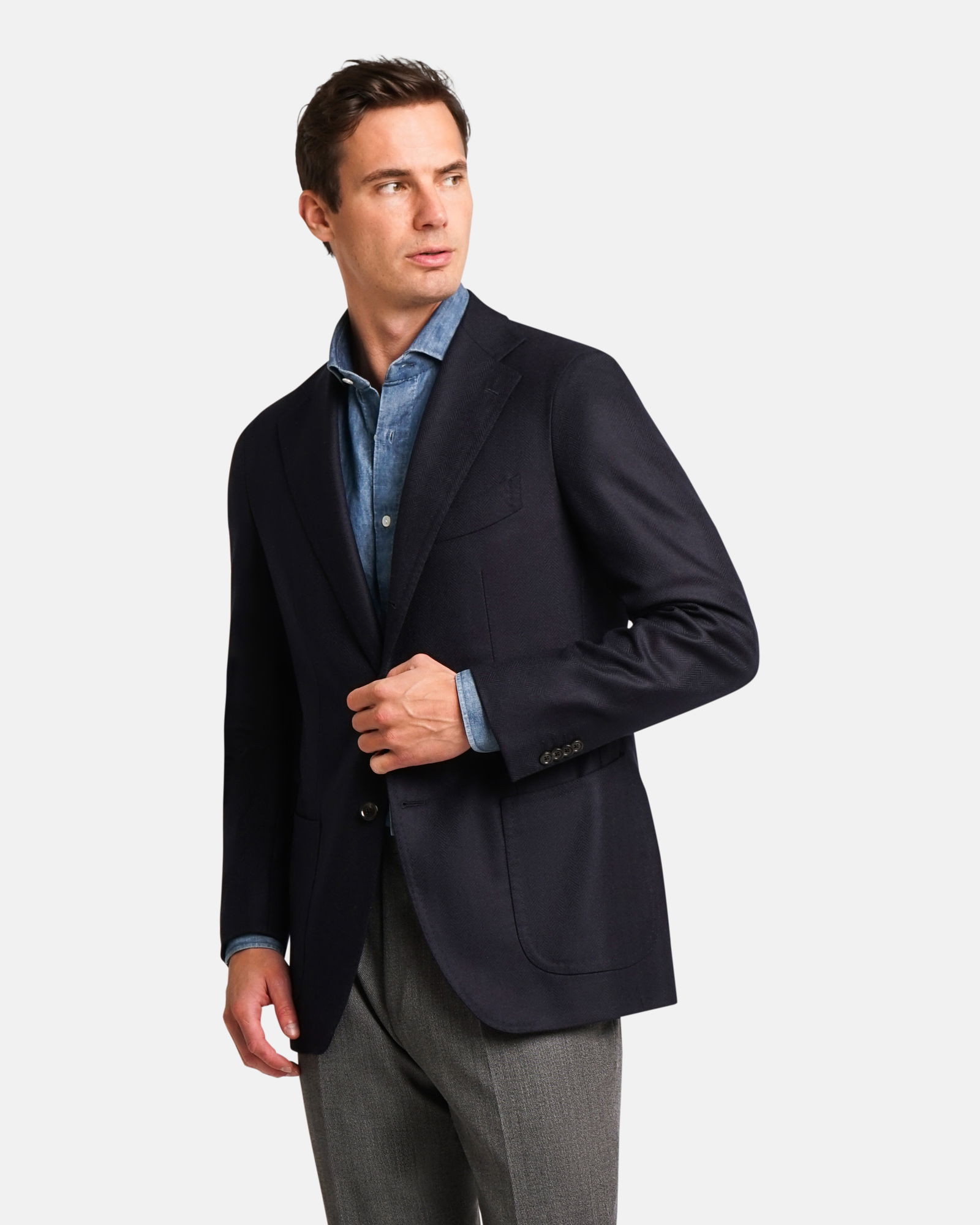 Mod 2 - Flannel Herringbone Jacket Navy - Blazers - Cavour