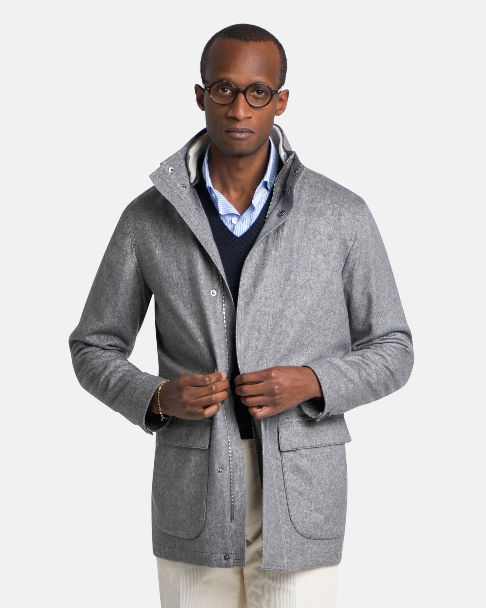 Luxury Cashmere Silk Car Coat Grey - Jackets - Cavour
