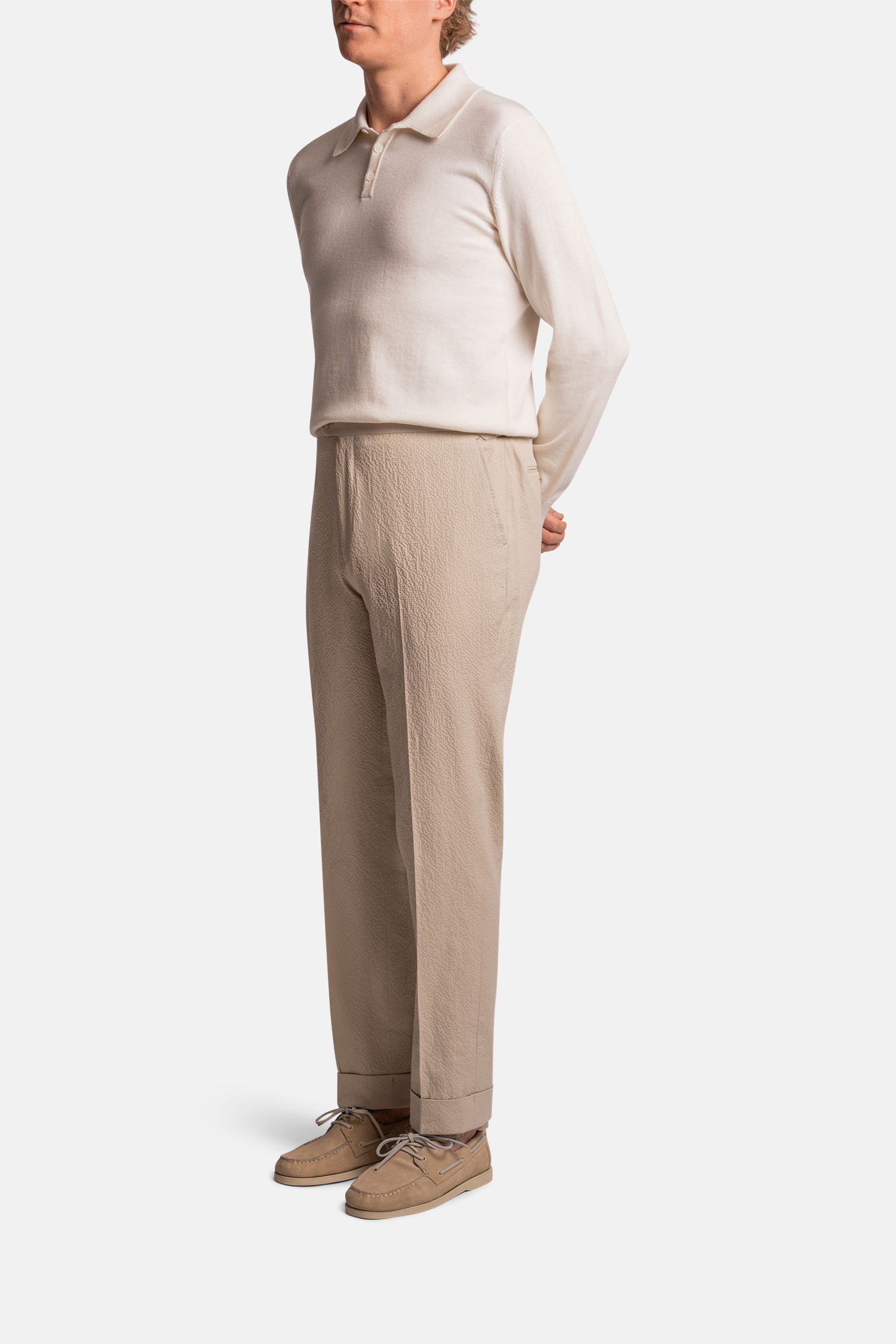 Light Seersucker Trouser Beige - Trousers - Cavour