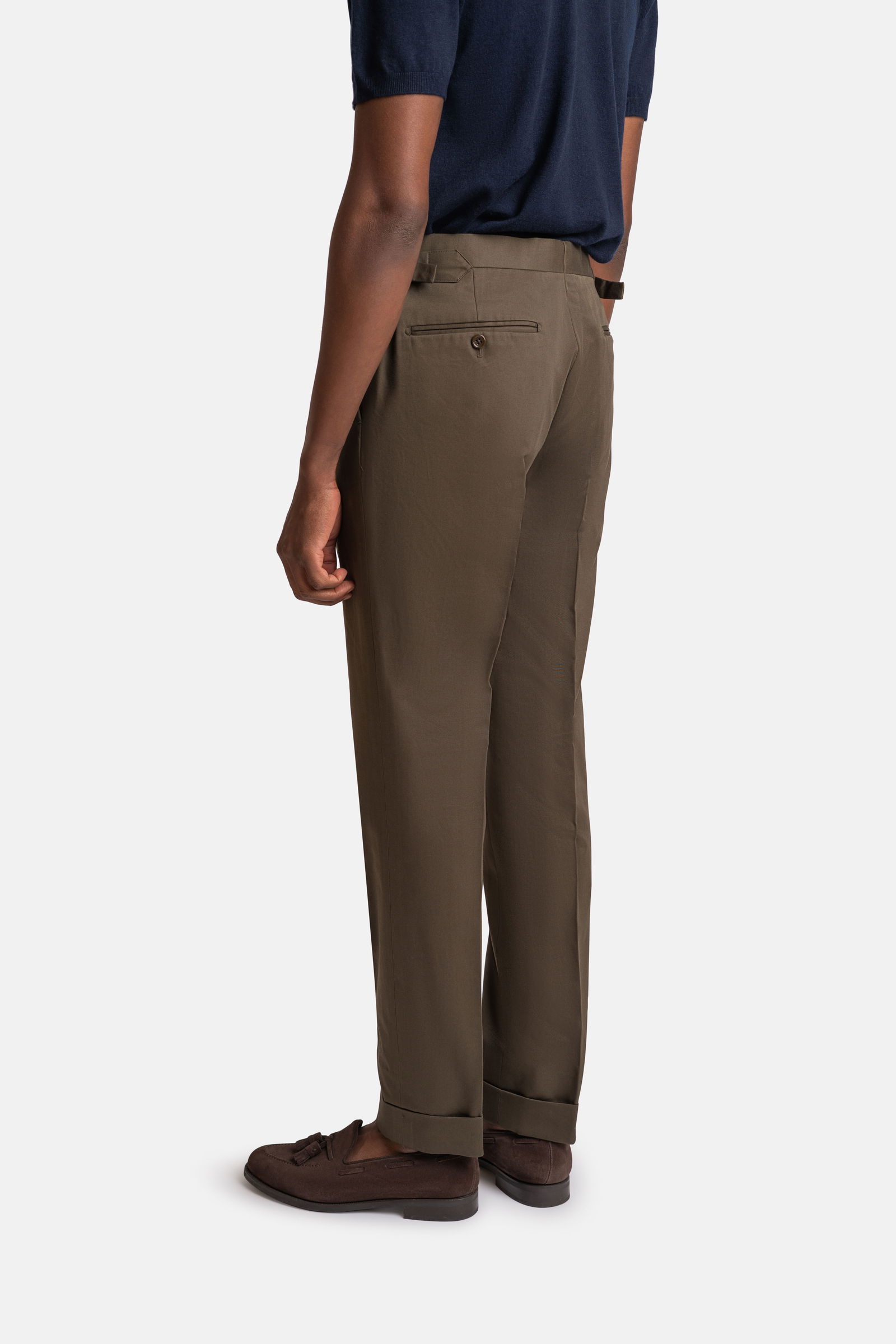 Single Pleat Summer Cotton Trouser Olive - Trousers - Cavour