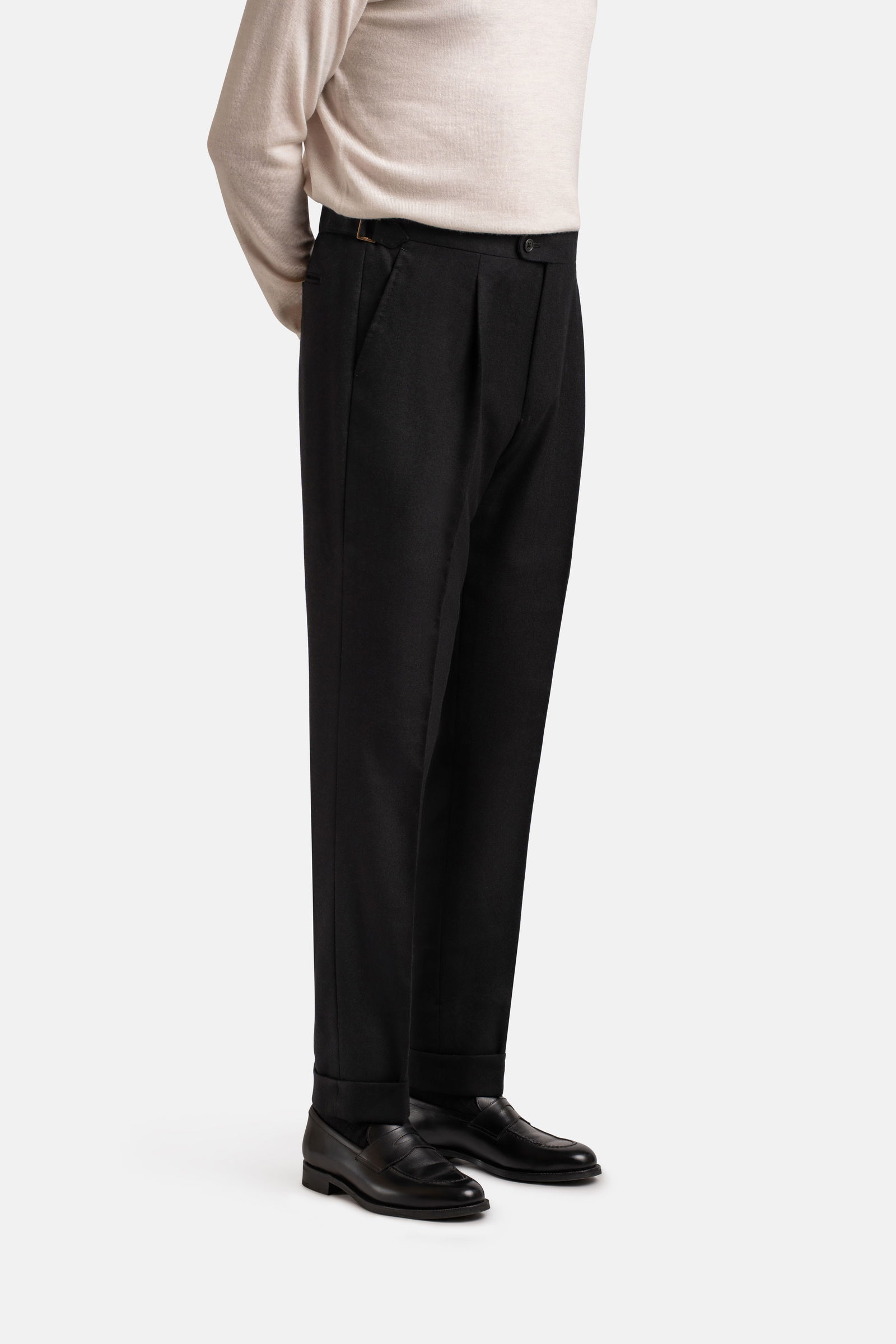 Mod 2 British Flannel Trouser Single Pleat Black - Trousers - Cavour
