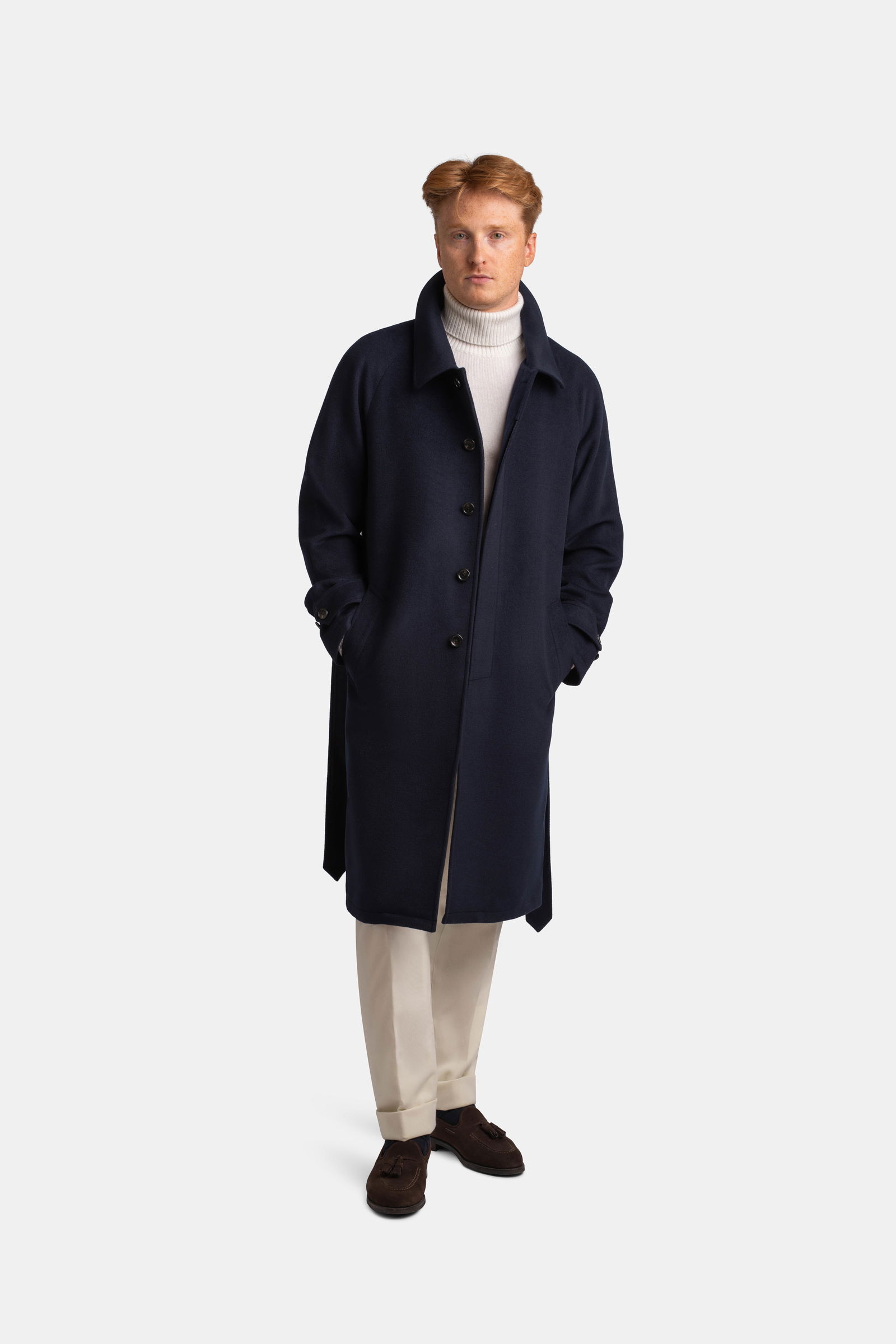 Raglan Belt Overcoat Navy - Coats - Cavour