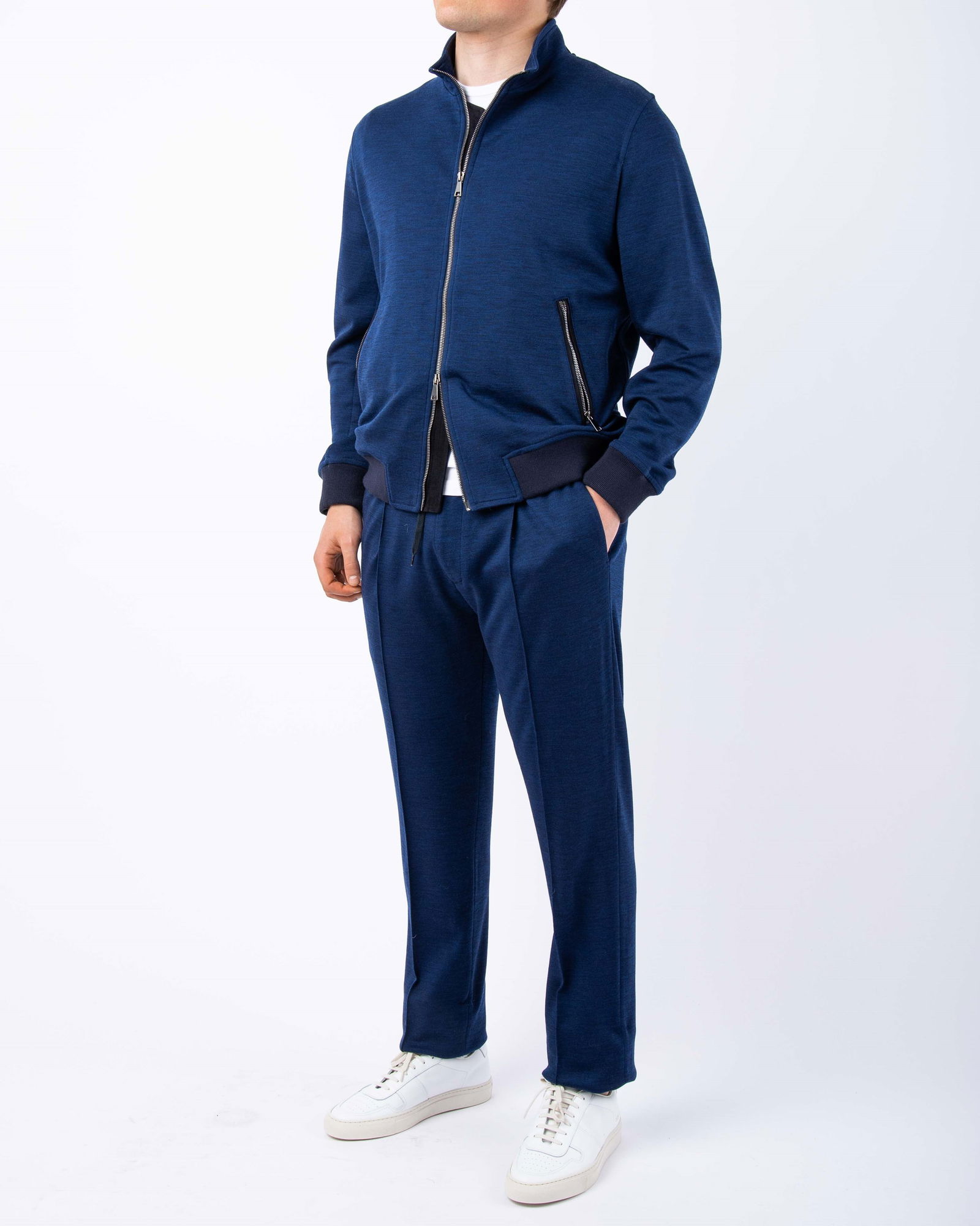 Handmade Jersey Wool Track Suit Blue - Sweaters - Cavour
