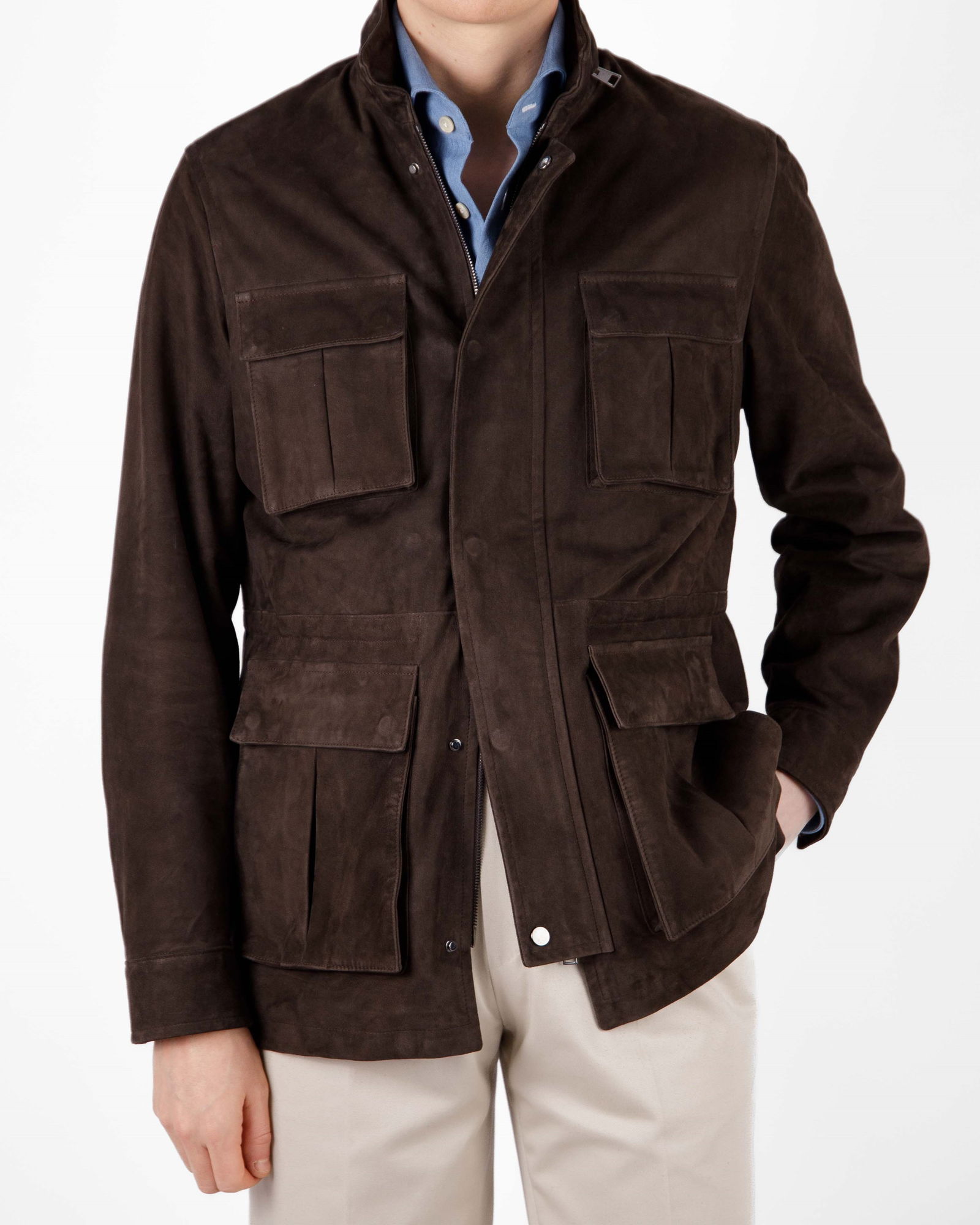 Field Jacket Water Repellent Suede Dark Brown - Jackets - Cavour